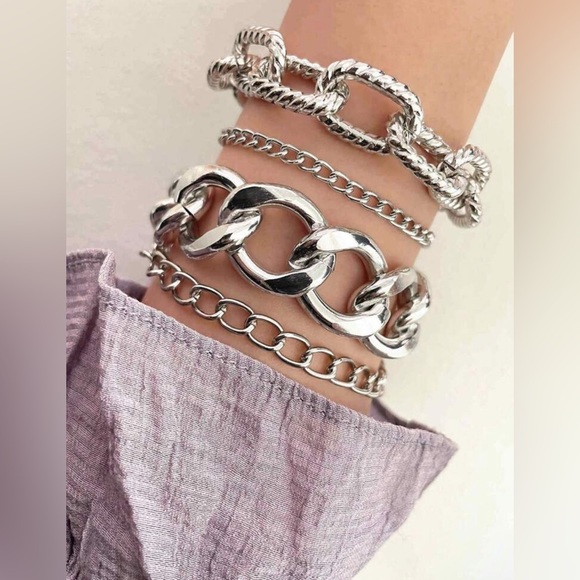 Jewelry | Set Of 4 Silver Tone Bracelets | Poshmark